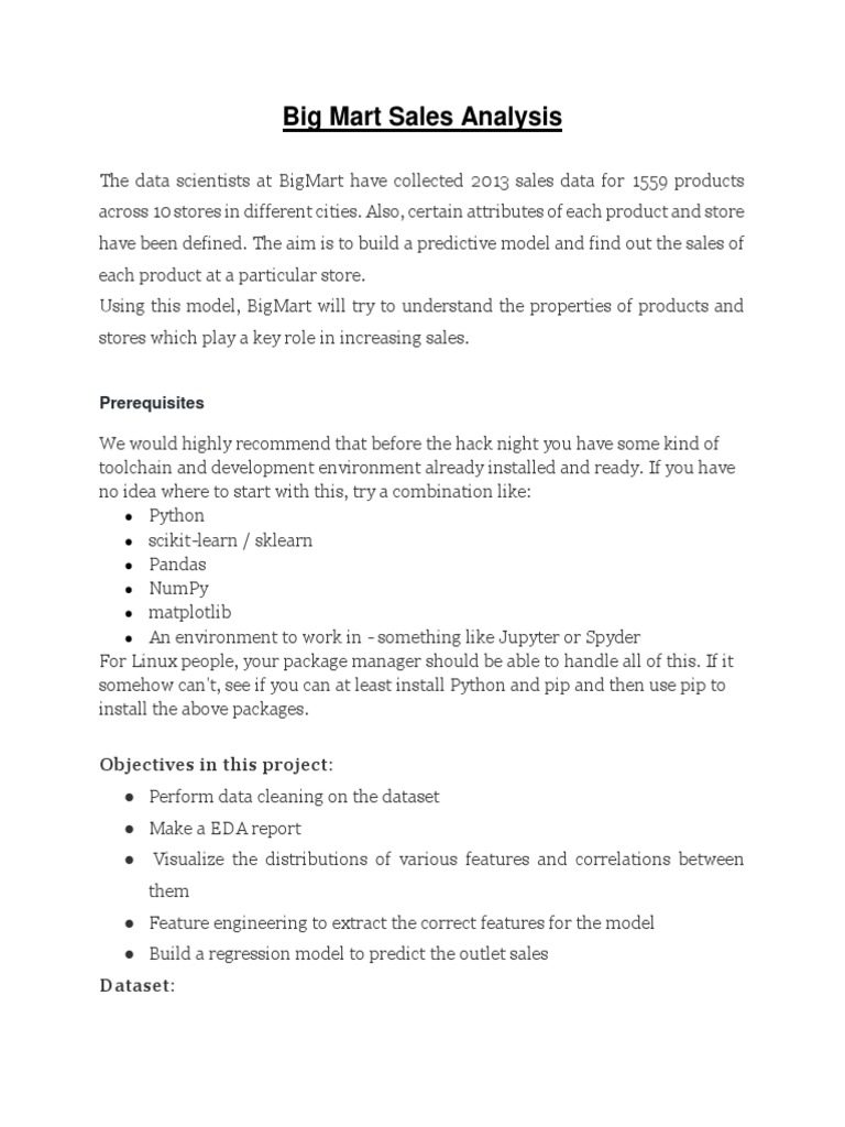 Big Mart Sales Prediction Analysis | PDF