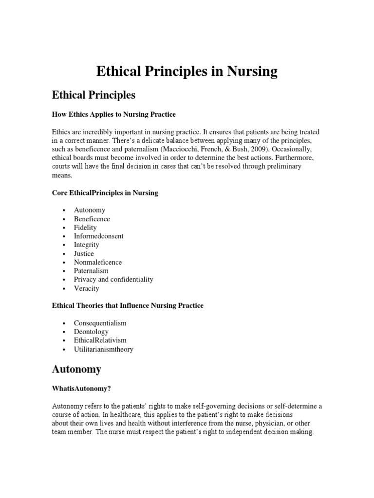 Ethical Principles in Nursing Practice | PDF | Informed Consent ...