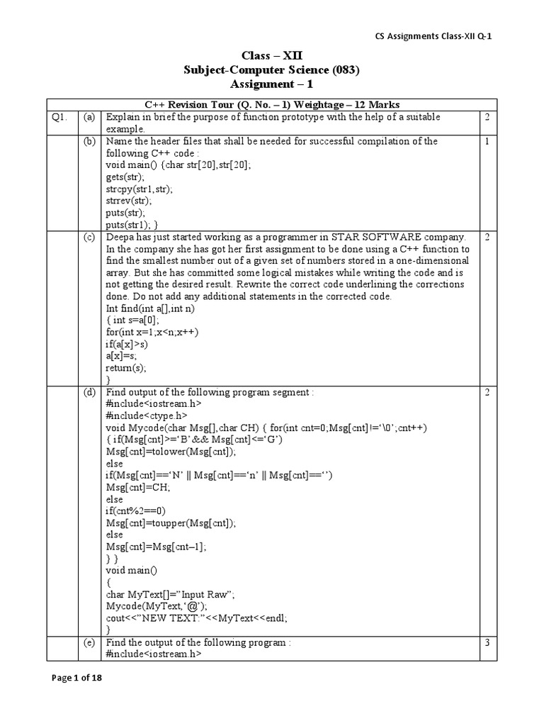 Class XII CS Assignment Guide | PDF | C++ | Software Development