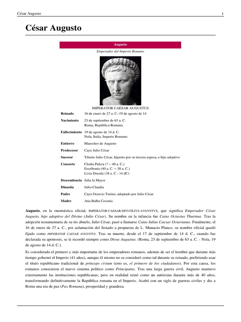 Biografía de César Augusto, Primer Emperador | PDF | Augusto | Mark Antony