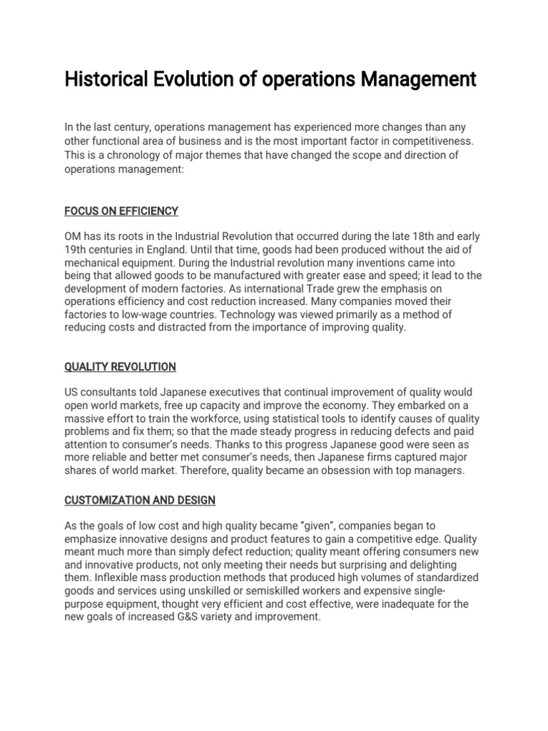 LESSON 1 Historical Evolution of Operations Management | PDF