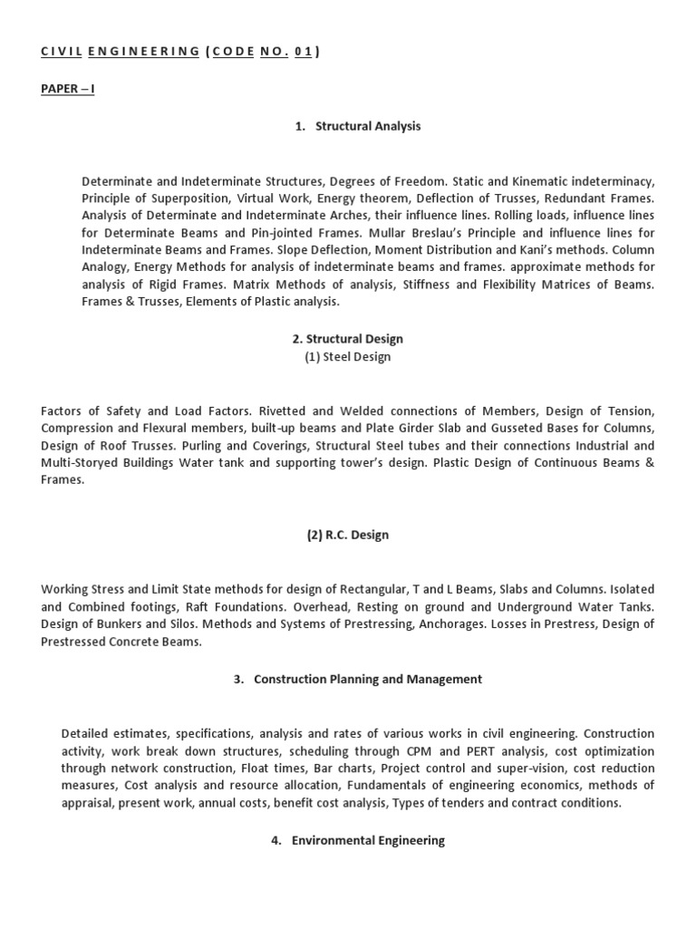 Civil Engineering (Code No. 01) Paper - I 1. Structural Analysis | PDF ...