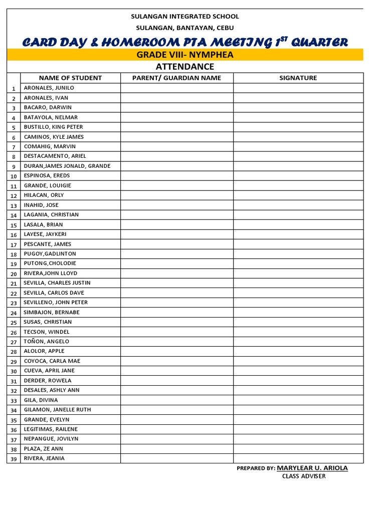 Attendance For Card Day | PDF | Schools | Educational Organizations