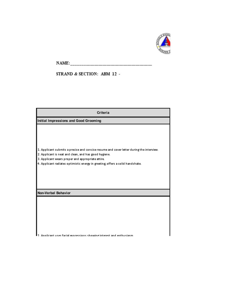 Final Rubrics For Work Immersion Interview Edited | PDF | Behavioural ...