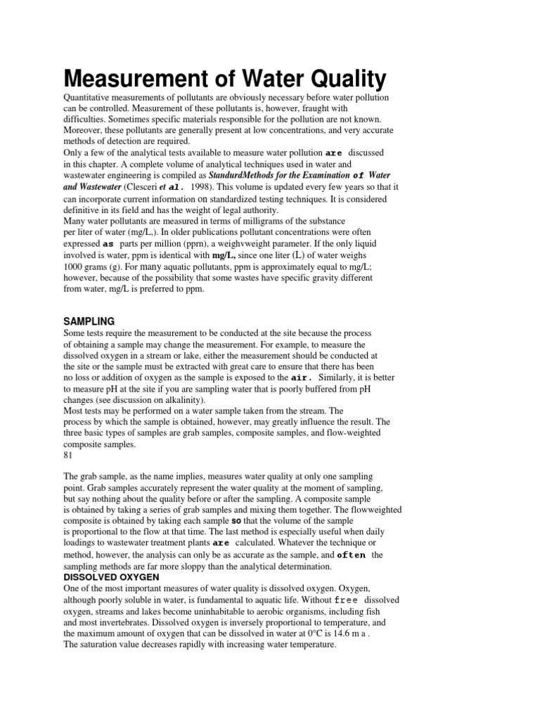 Water Quality Measurement | PDF | Parts Per Notation | Water Pollution