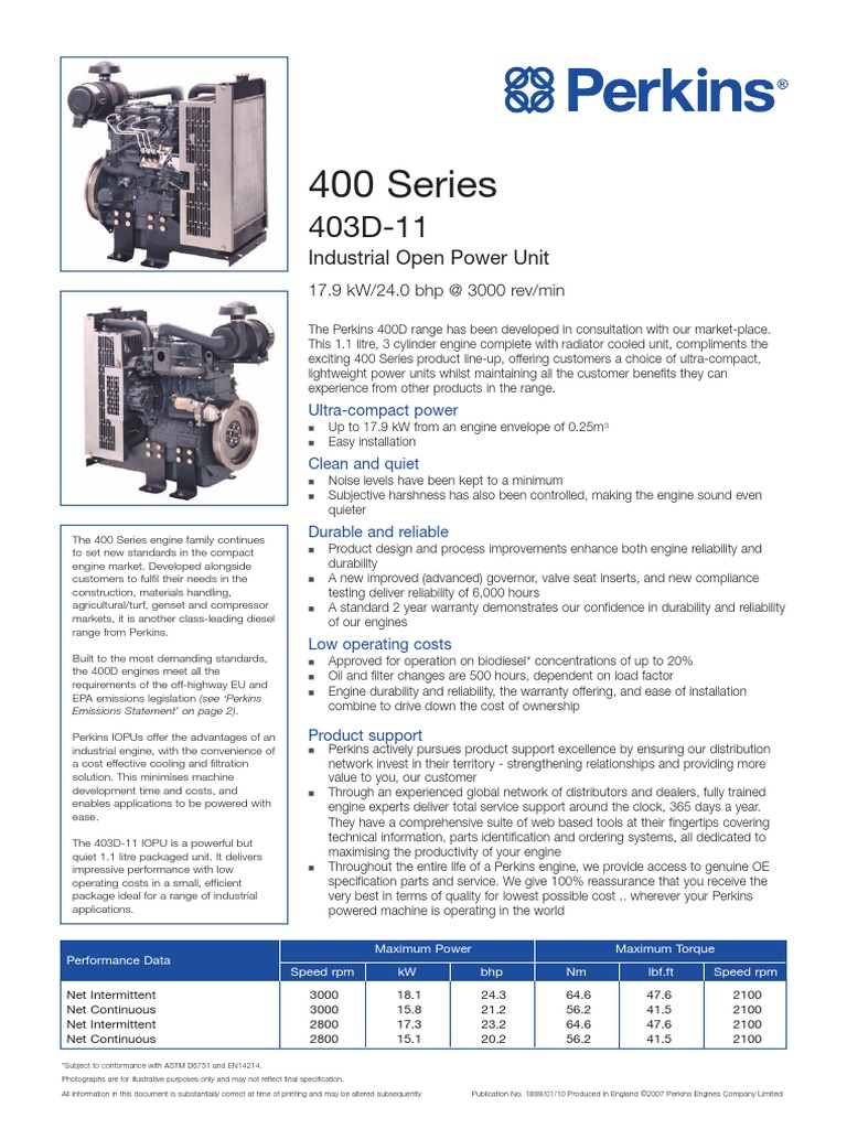 Perkins 400 Series 403D-11 | PDF | Engines | Fuel Injection