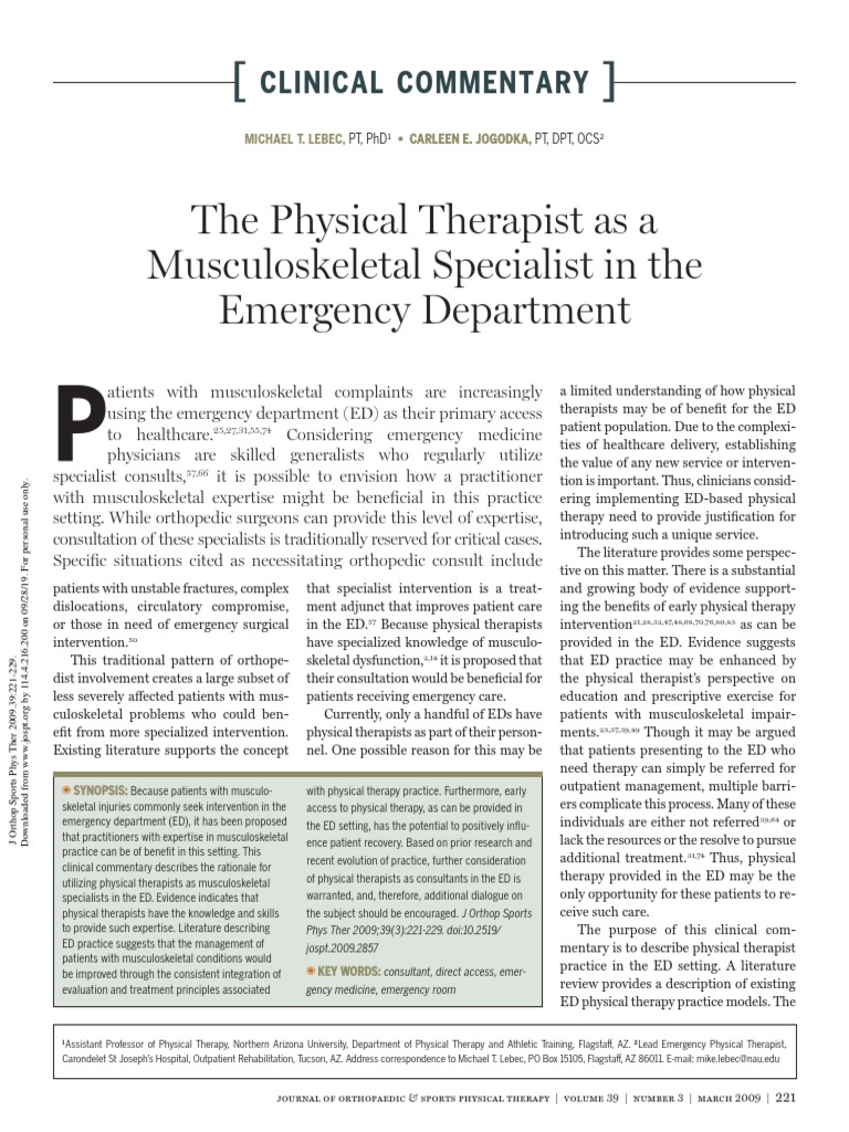Jospt 2009 2857 | PDF | Physical Therapy | Emergency Department
