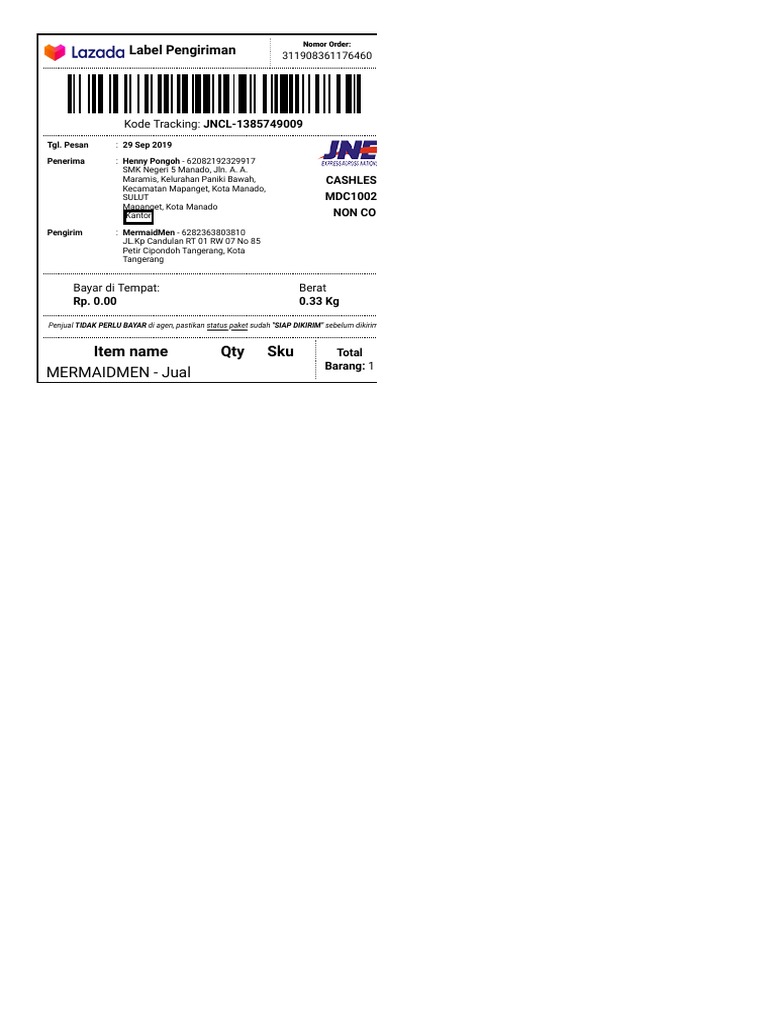 Contoh Label Lazada | PDF