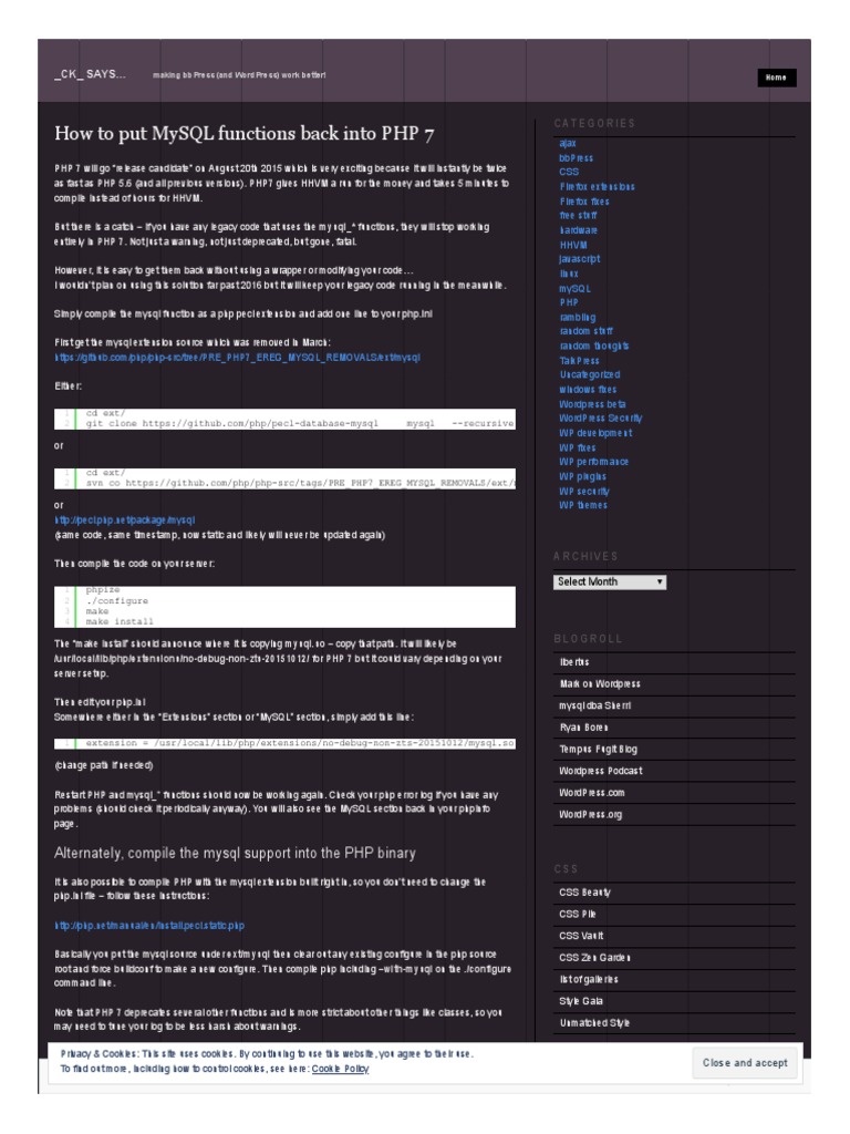 Put Mysql Functions Back Into PHP 7 | PDF | Word Press | Php