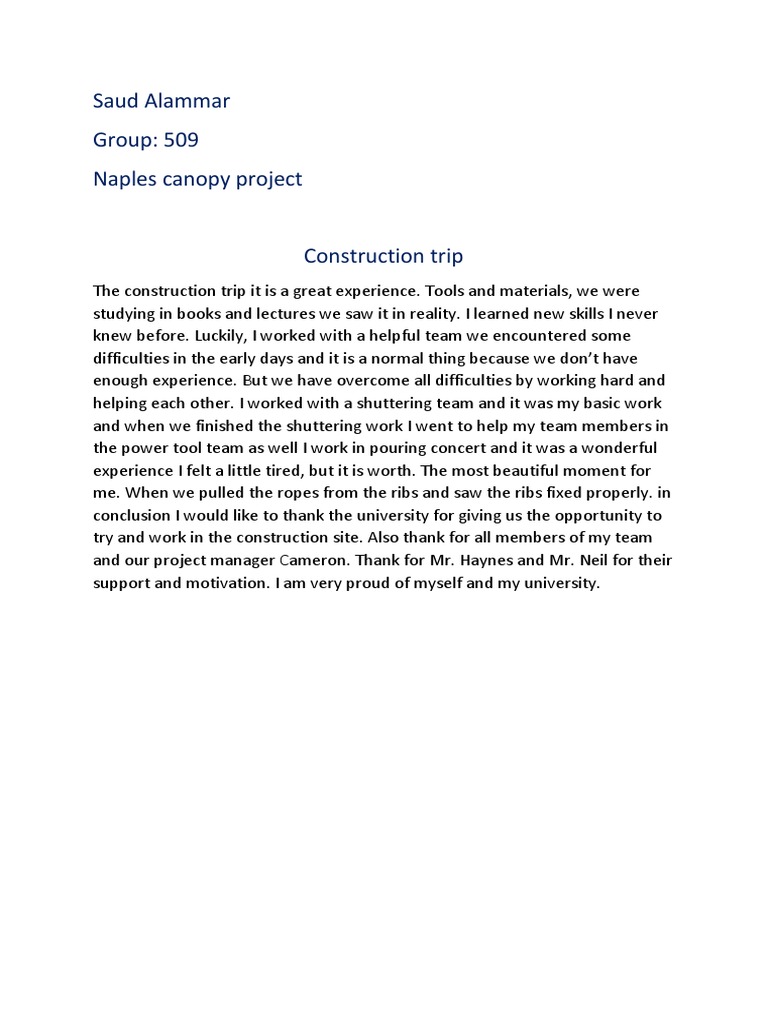 Construction Trip Experience | PDF