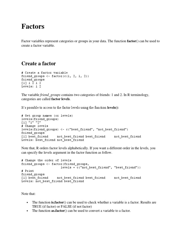 Factors in R | PDF | Matrix (Mathematics) | Function (Mathematics)