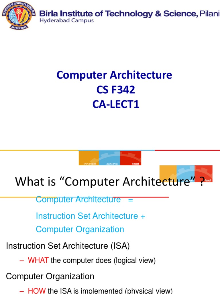 Computer Architecture CS F342 Ca-Lect1 | PDF | Random Access Memory | Computer Architecture