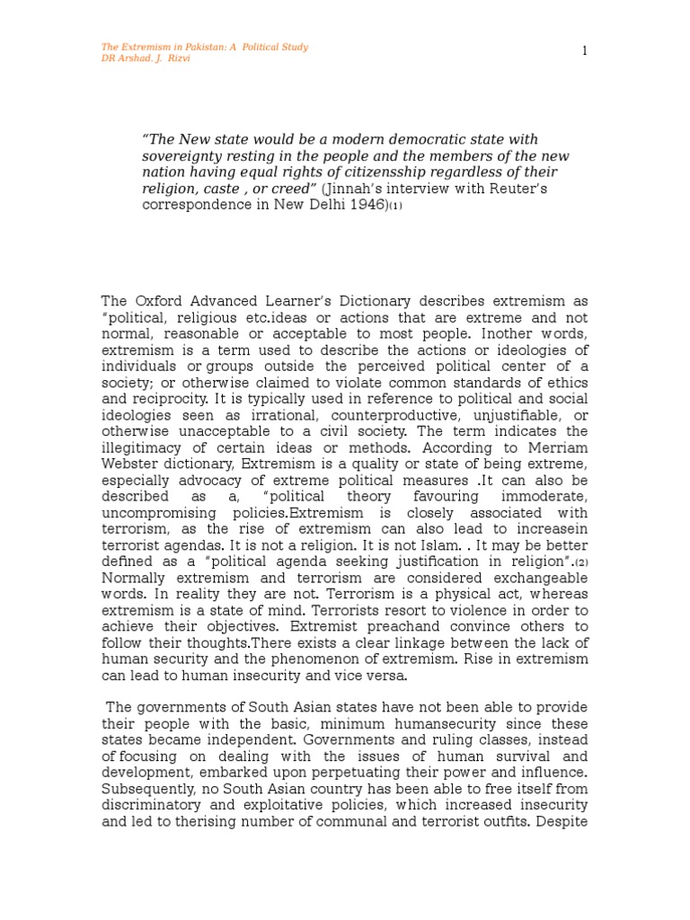 Extremism in Pakistan: A Political Analysis | PDF | Pakistan | Islamism