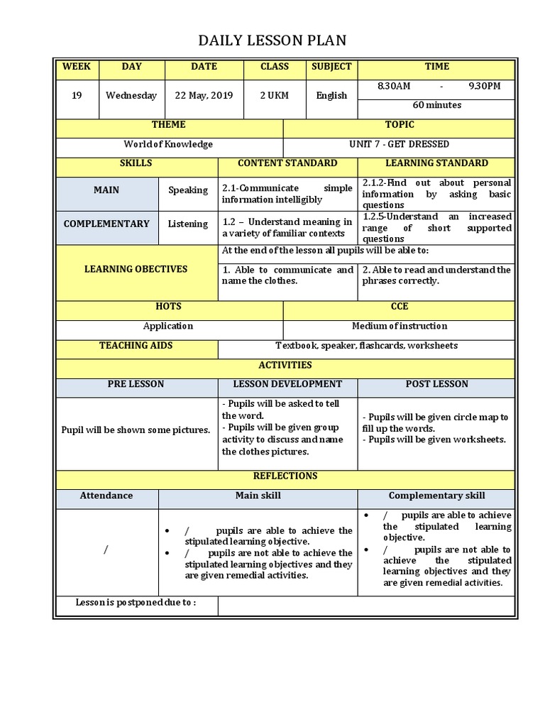Eng Y2 | PDF | Lesson Plan | English Language