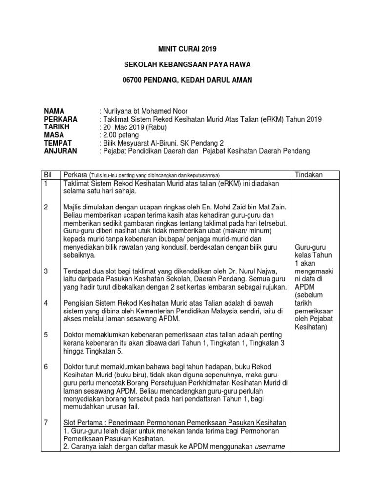 Minit Curai E-Rkm 2019 | PDF