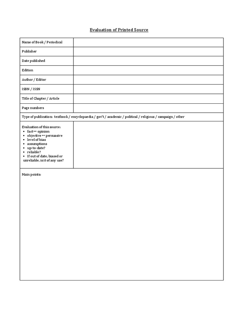 Printed Source Template | PDF