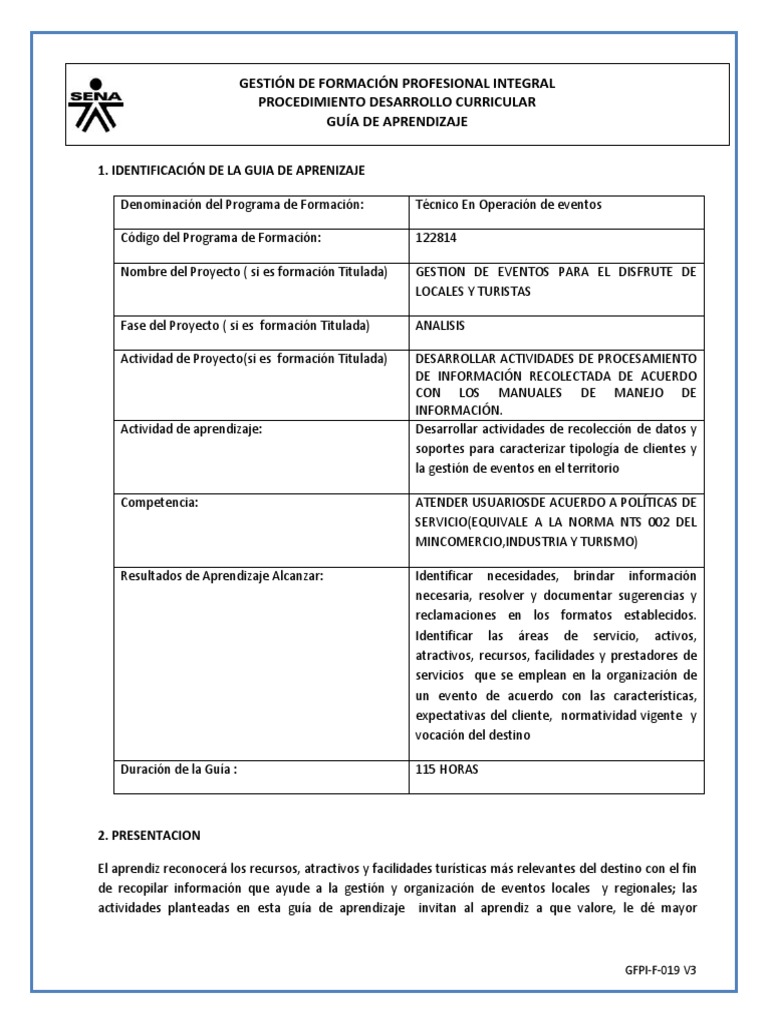 GFPI-F-019 - Guia - 1 Analisis de - Aprendizaje Operacion de Eventos | PDF | Turismo | Ocio
