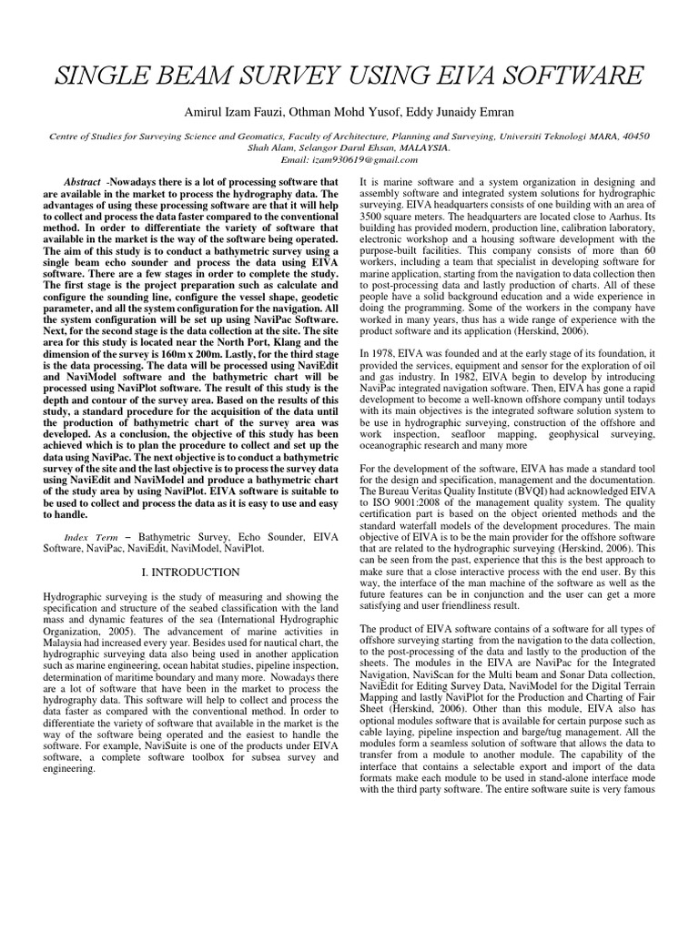 Single Beam Survey Using Eiva Software | PDF | Geodesy | Earth Sciences