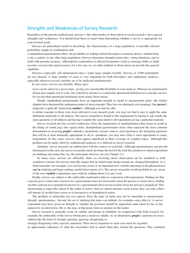 Strengths and Weaknesses of Survey Research | PDF | Survey Methodology ...