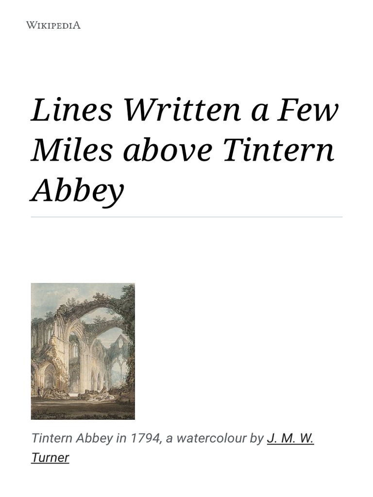 Lines Written A Few Miles Above Tintern Abbey - Wikipedia PDF | PDF ...