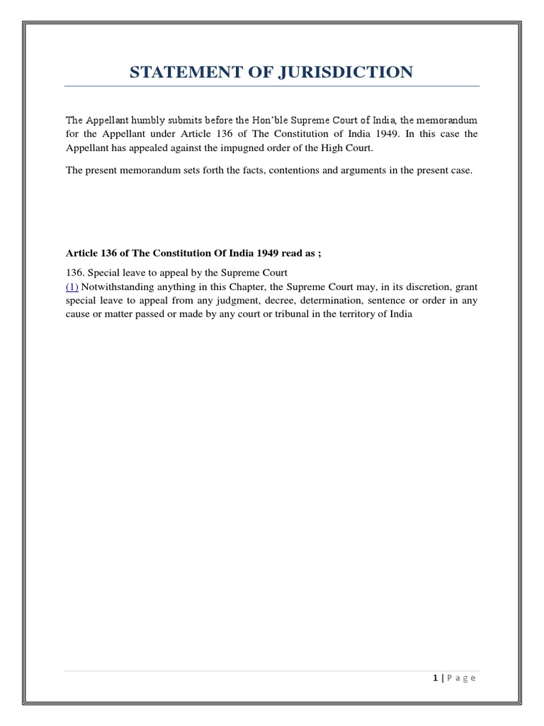 Statement Of Jurisdiction: Article 136 of The Constitution Of India ...
