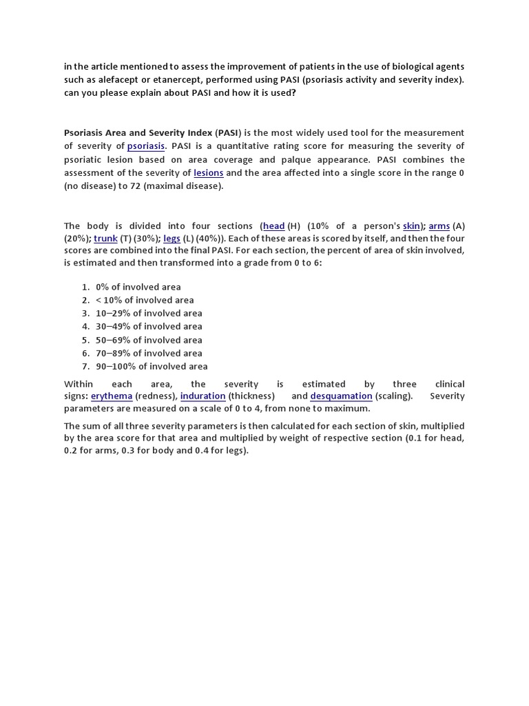 Psoriasis Lesions: Psoriasis Area and Severity Index (PASI) Is The Most ...