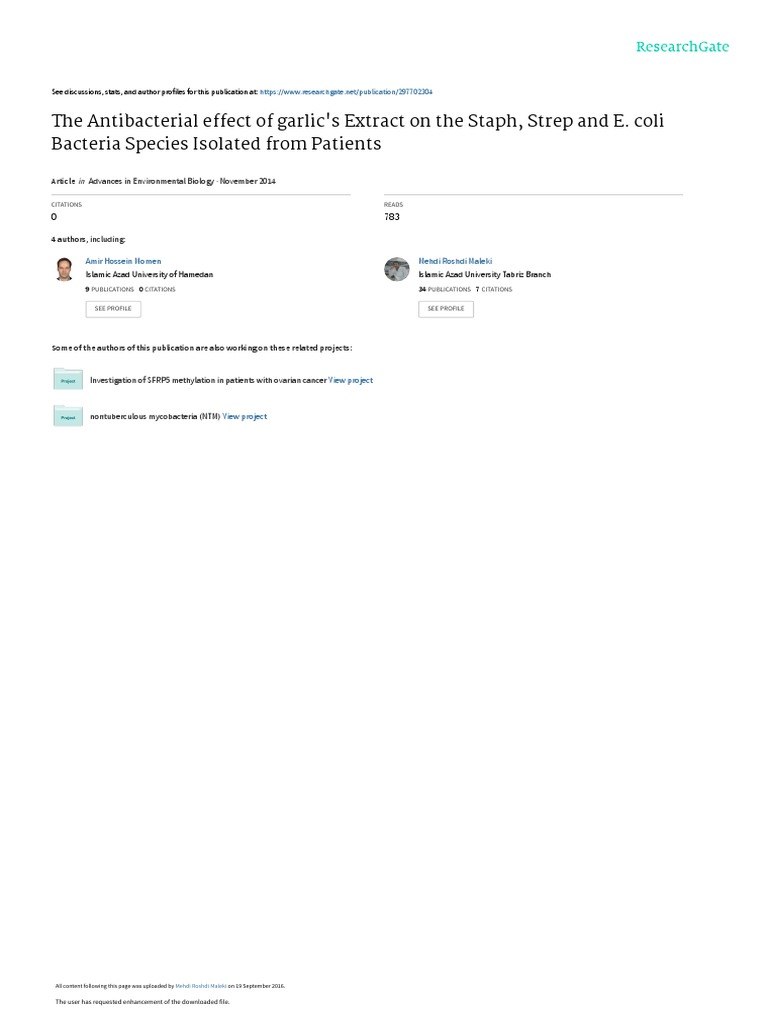 The Antibacterial Effect of Garlic's Extract On The Staph, Strep and E ...