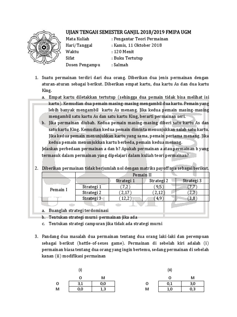 2018 I UTS Pengantar Teori Permainan Salmah | PDF