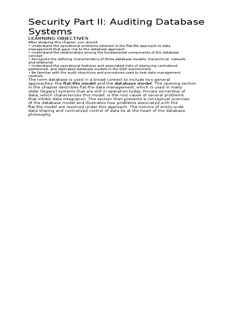 Auditing Database Systems: Understanding Database Models, Deployment ...