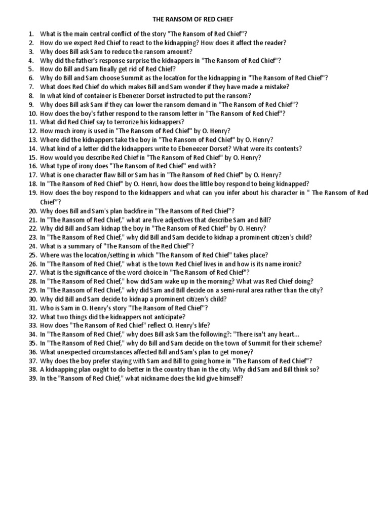 Summary and analysis of O. Henry's "The Ransom of Red Chief | PDF ...