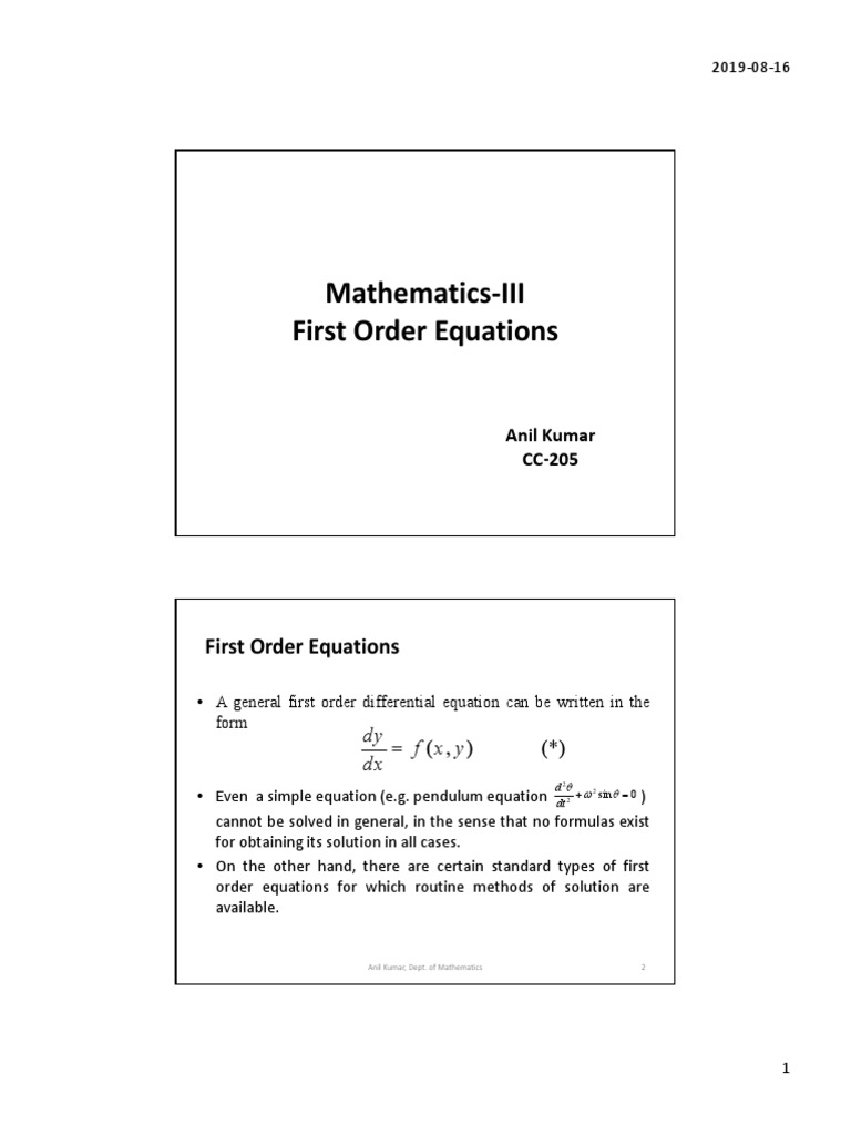 1st Order de | PDF | Equations | Ordinary Differential Equation