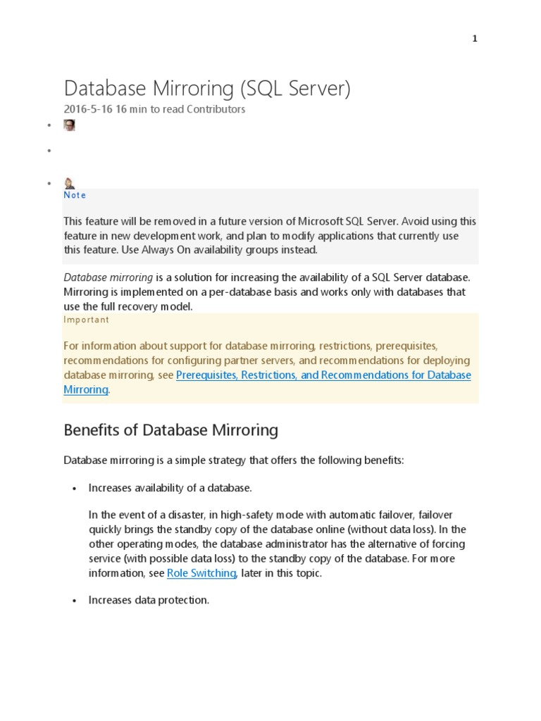 Database Mirroring | PDF | Database Transaction | Databases