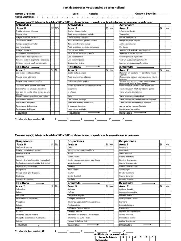 Test Vocacional de Holland | PDF
