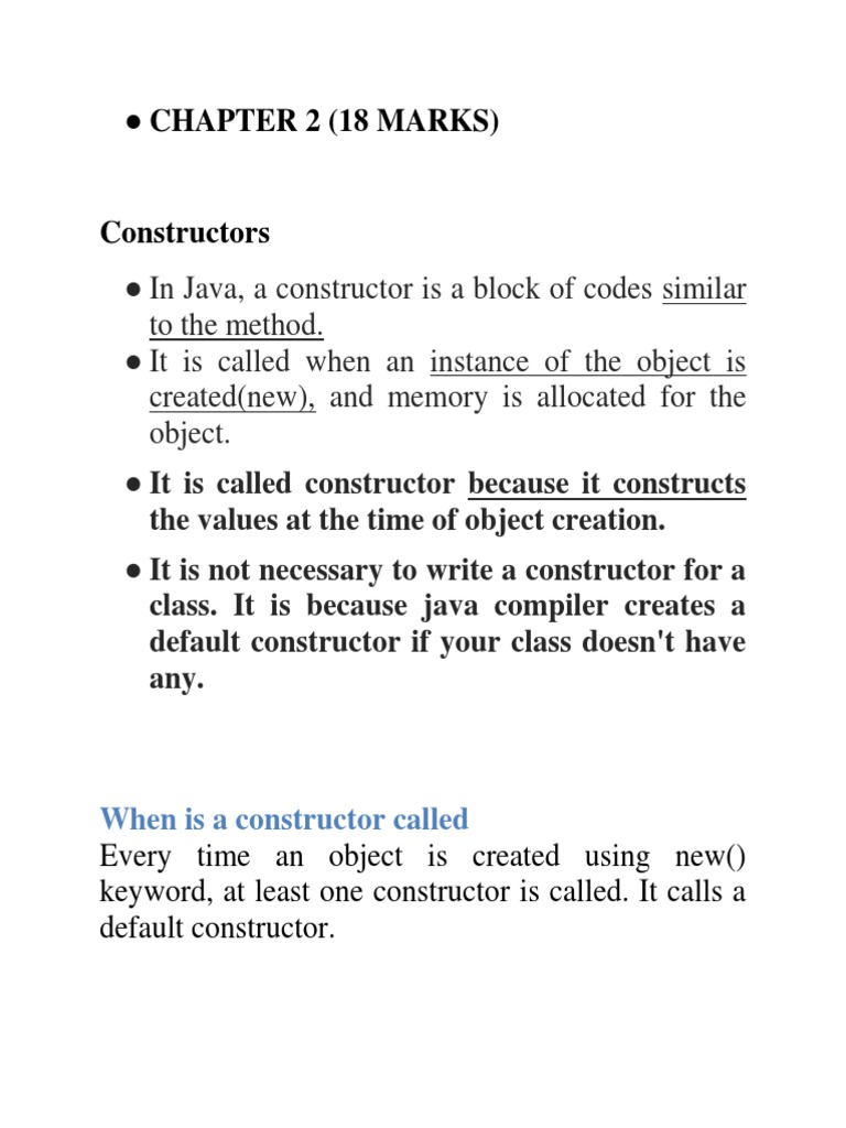 Chapter 2 (18 Marks) : Constructors | PDF | Constructor (Object Oriented Programming) | Programming