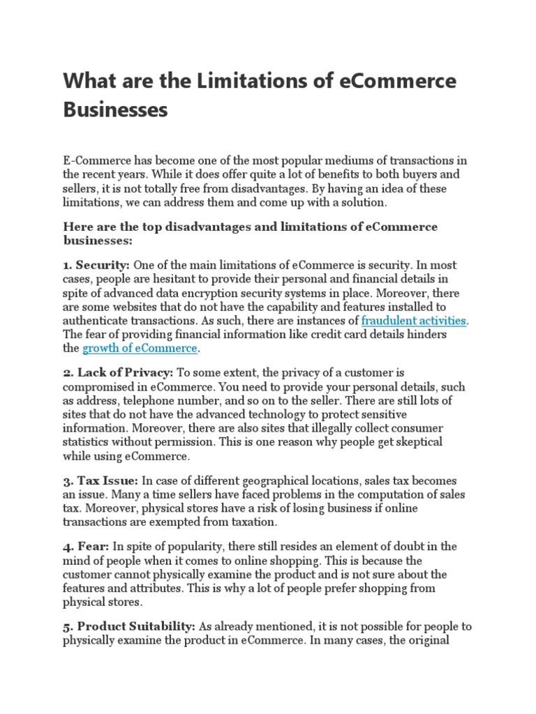 Limitations of E-Commerce Explained | PDF | E Commerce | Financial ...