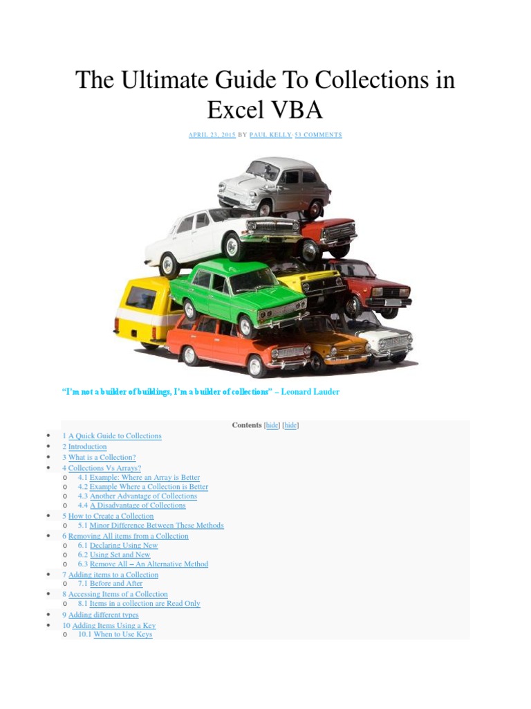 1 The Ultimate Guide To Collections In Excel Vba Pdf Parameter Computer Programming 1188