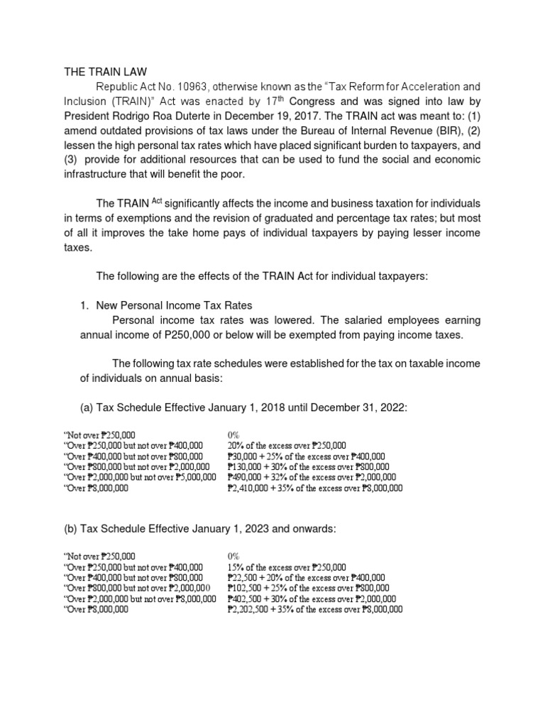 Train Law | PDF | Tax Deduction | Taxation In The United States