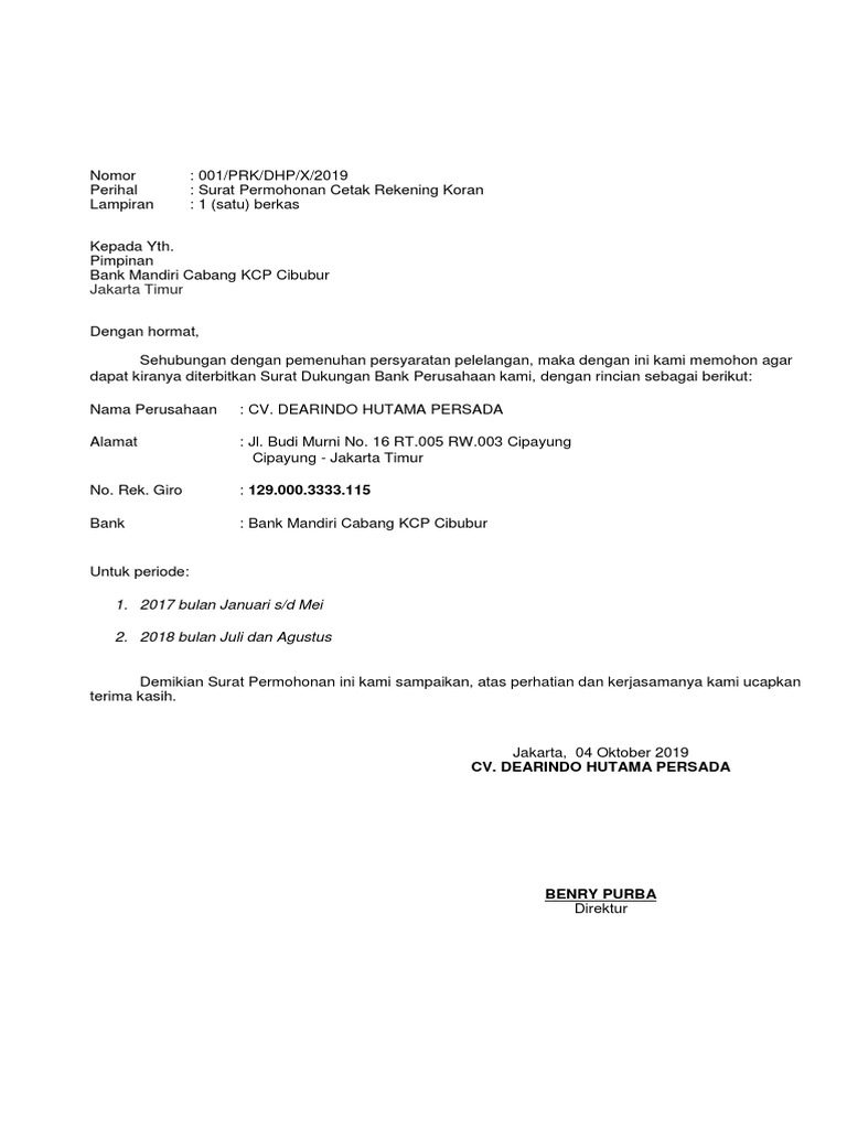 Surat Permohonan Cetak Rek Koran | PDF