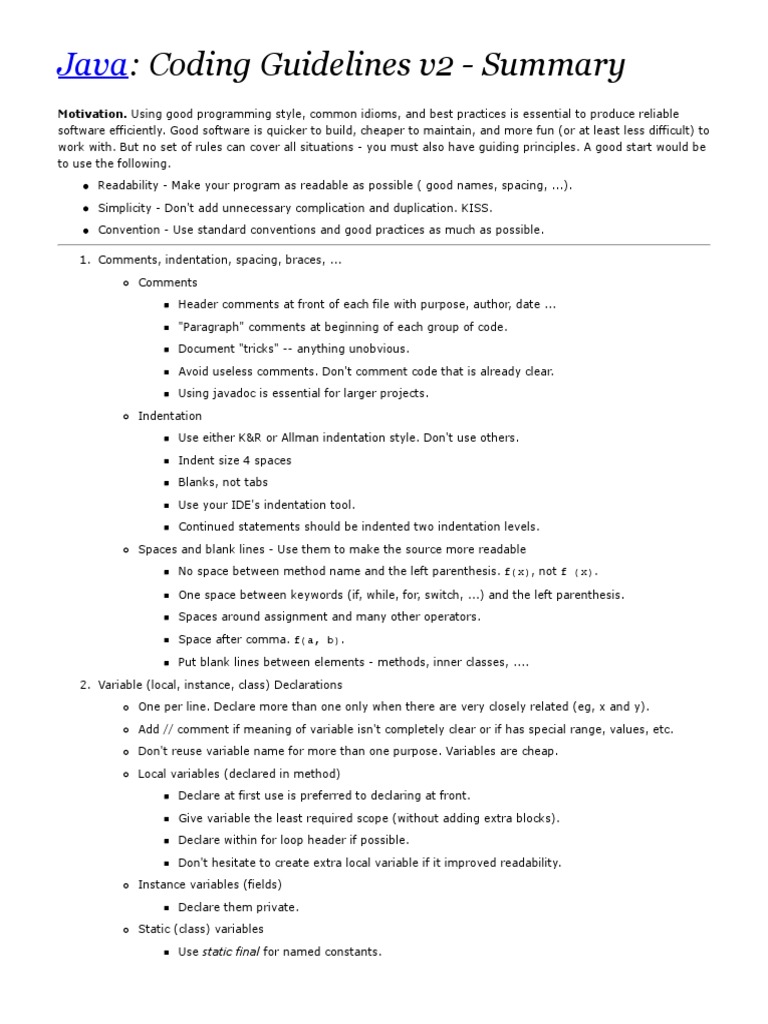 Java Coding Guidelines Recommendations For Readable Maintainable And 
