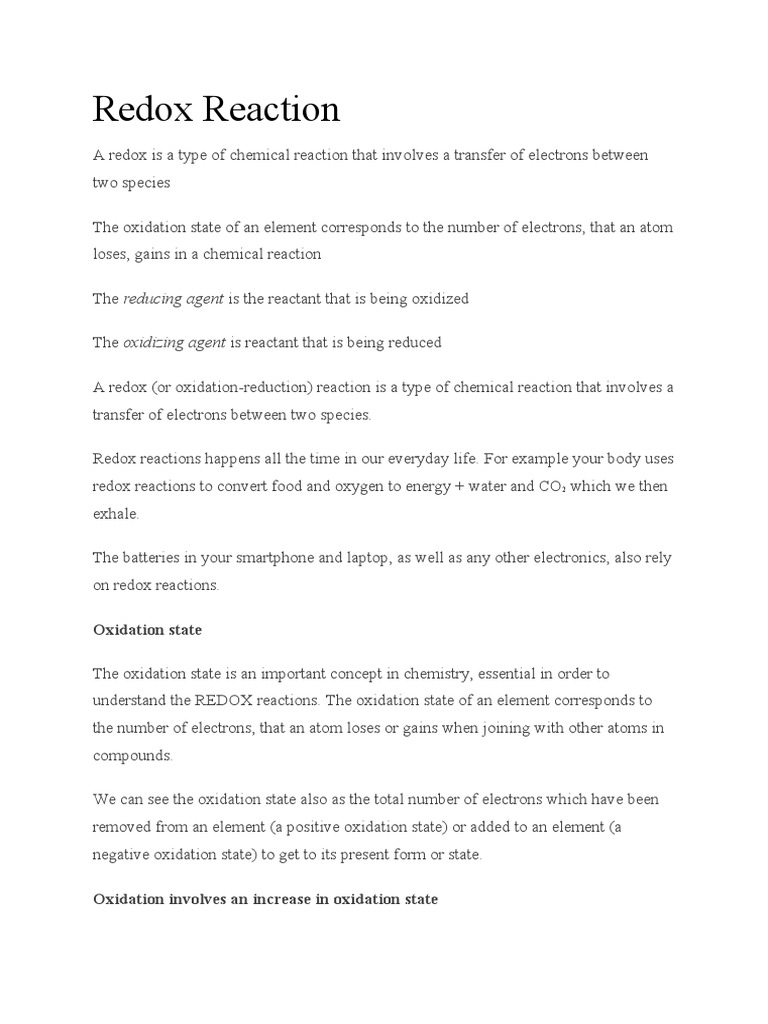Understanding Redox Reactions: Oxidation States, Balancing Equations ...