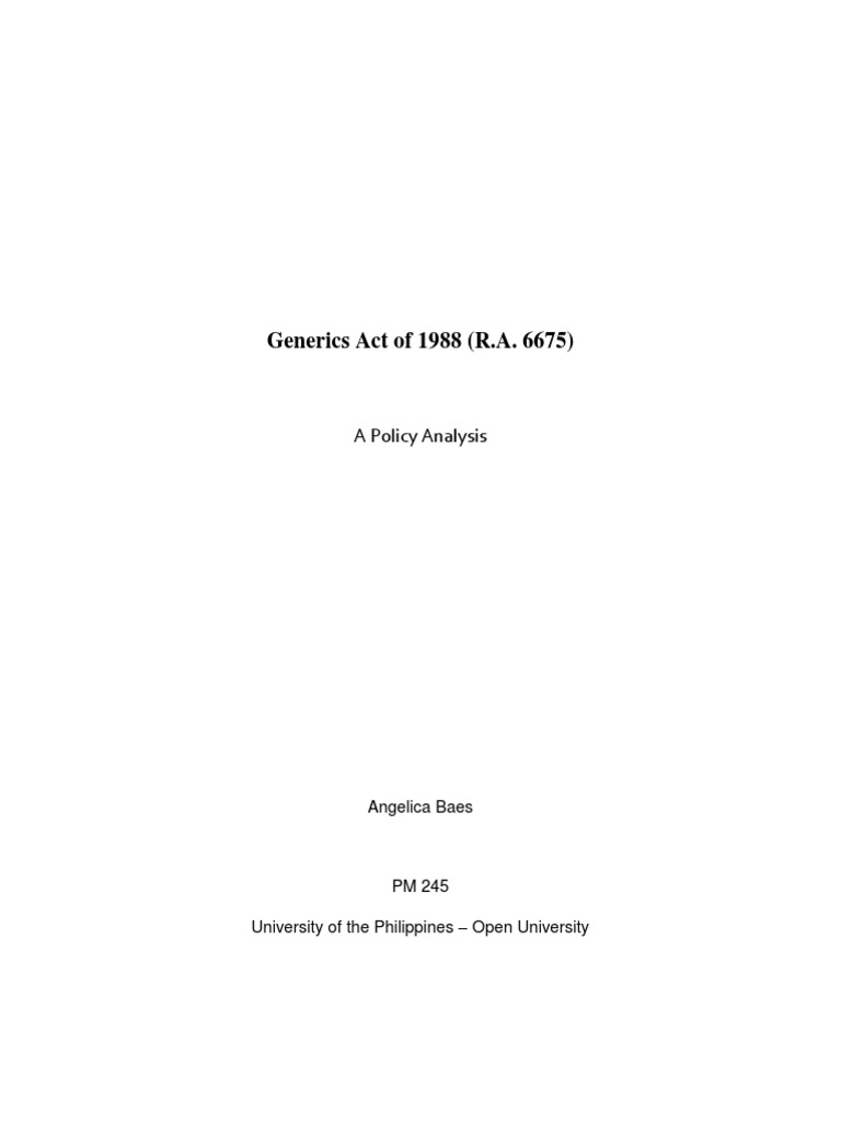 Generics Act of 1988 | PDF | Generic Drug | Food And Drug Administration