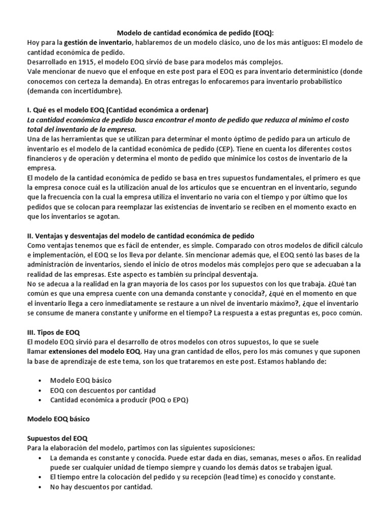Modelo EOQ | PDF | Inventario | Economias