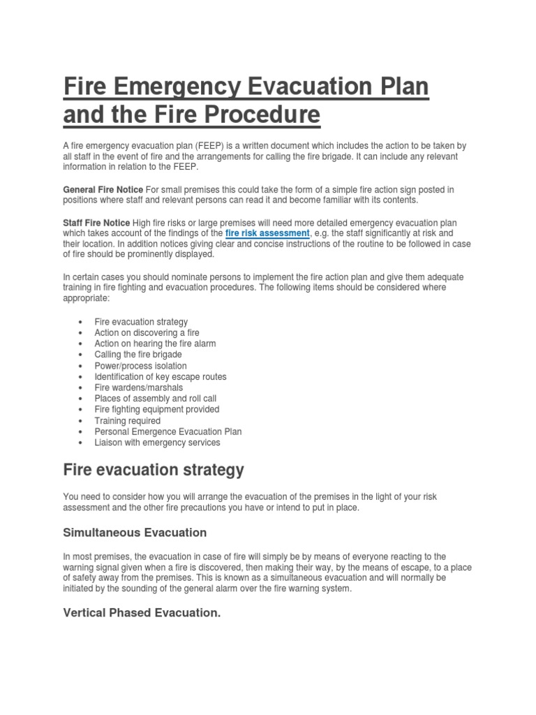 Fire Emergency Evacuation Plan and The Fire Procedure | PDF | Emergency ...