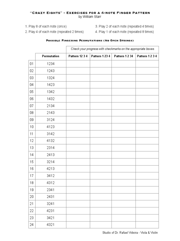 "Crazy Eights" - Exercises For A 4-Note Finger Pattern | PDF