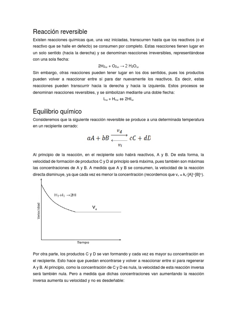 Reacción Reversible | PDF | Reacciones químicas | Equilibrio químico