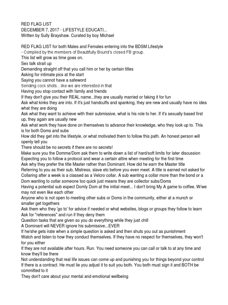 Red Flag List | Download Free PDF | Dominance And Submission