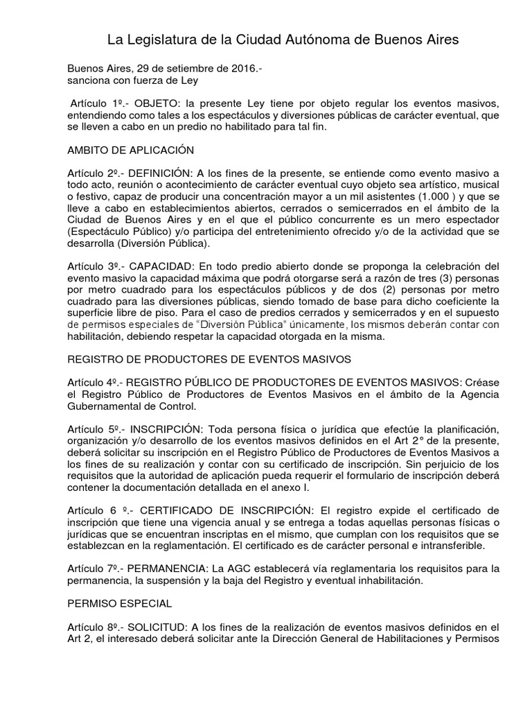 Ley 5641 Eventos Masivos | PDF | Buenos Aires | Policía