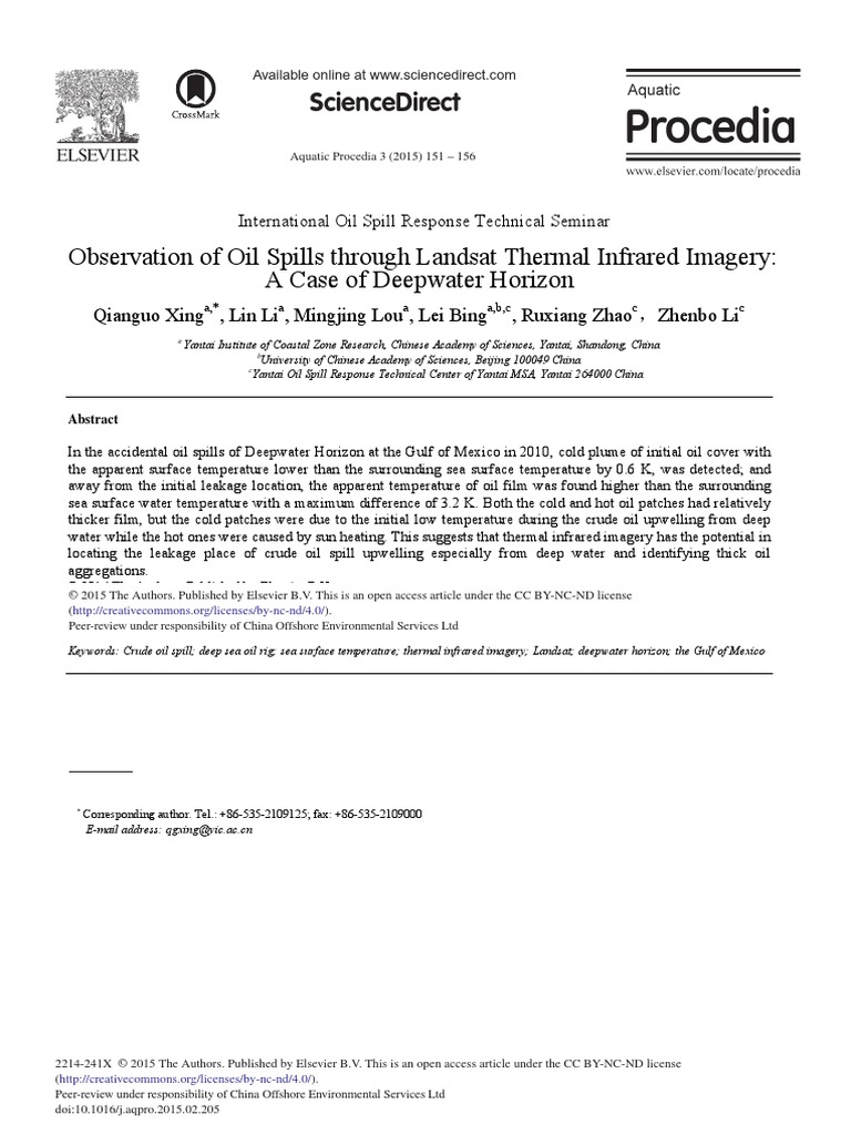 Observation of Oil Spills Through Landsat Thermal Infrared Imagery A ...