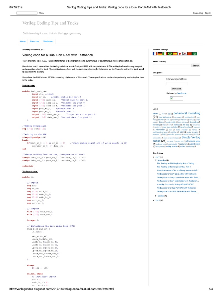 Tricks and Tips To Verilog Coding of SRAM | PDF