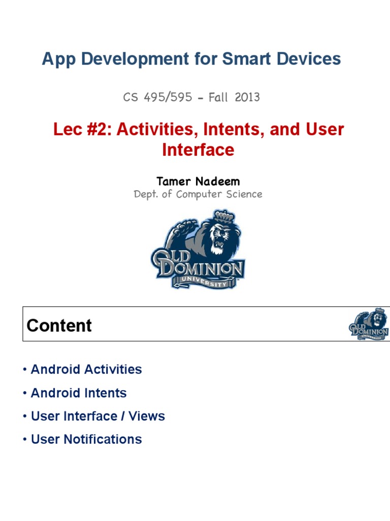 App Development For Smart Devices: Lec #2: Activities, Intents, and User Interface | PDF ...